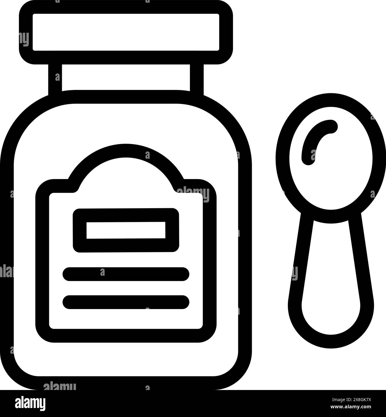 Black and white icon representing a medicine bottle with label and a ...