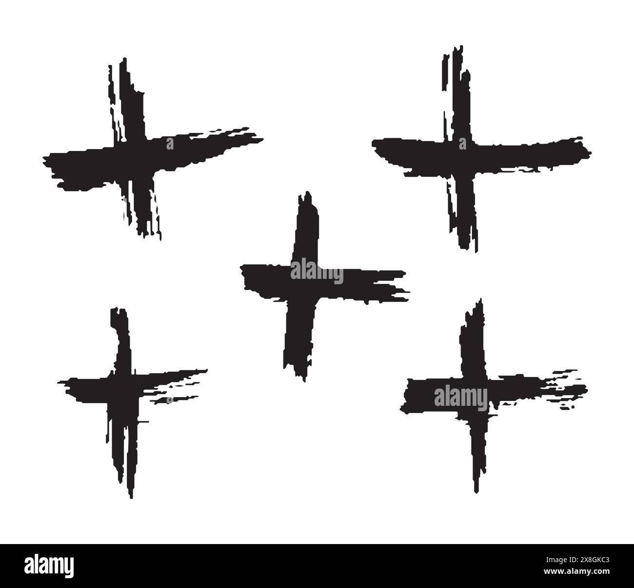 Set of grunge hand drawn brush strokes cross x cross sign irregular ...