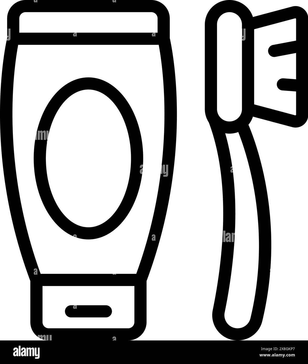 Black and white line art icon of a toothpaste tube and toothbrush Stock ...