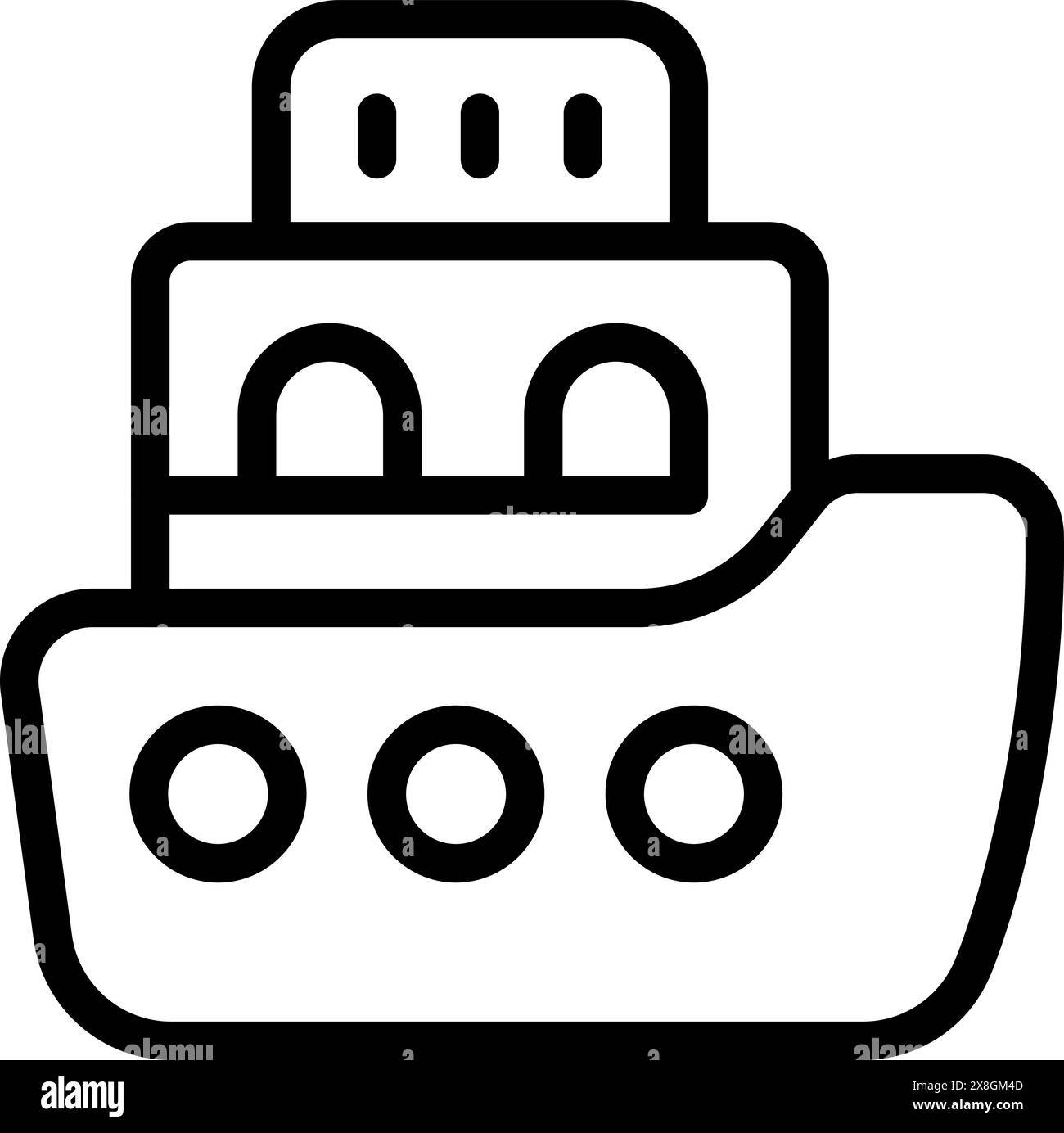 Vector illustration of a simplistic ship icon in black and white line ...