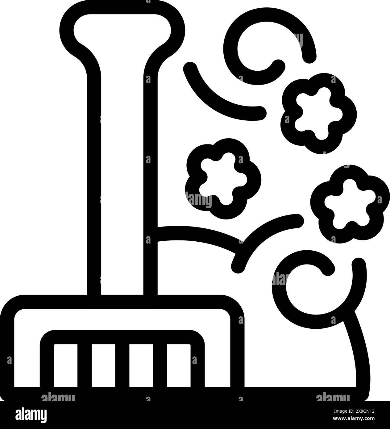 Line art illustration of broom with dust particles, symbolizing ...