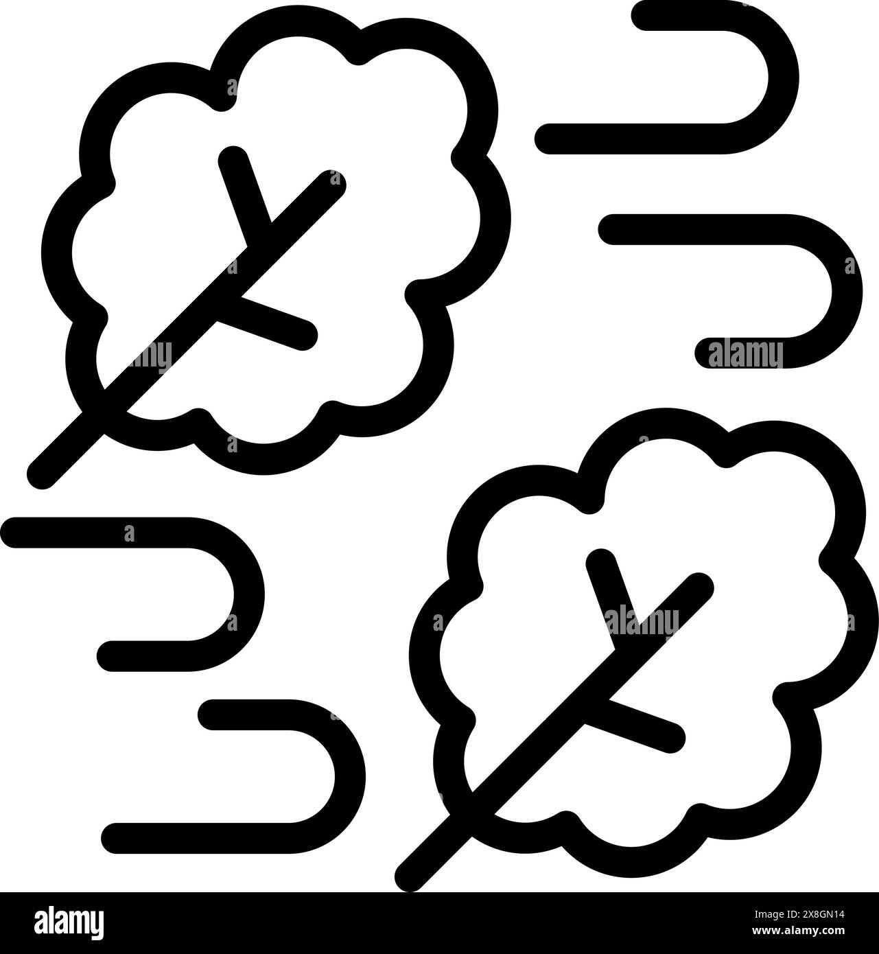 Black and white line art depicting breezy weather with clouds and wind ...