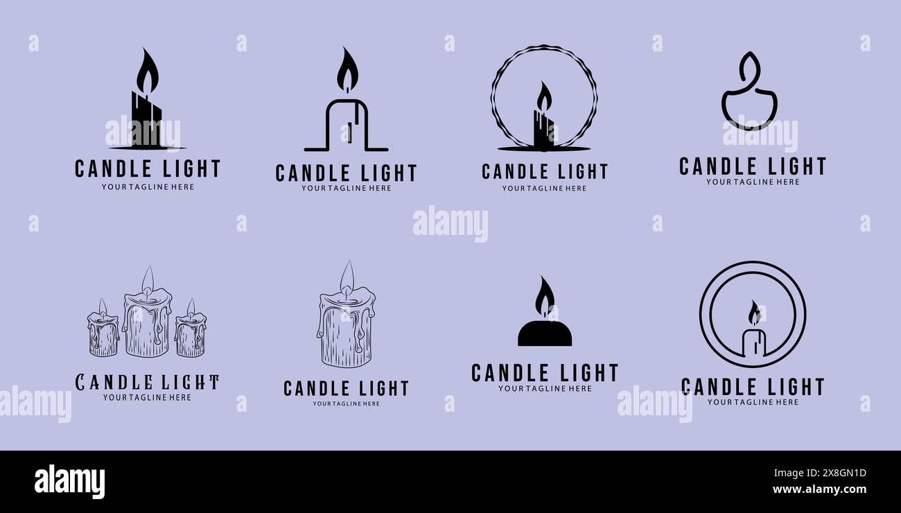 Candle light logo set vector illustration design, line art with vintage ...