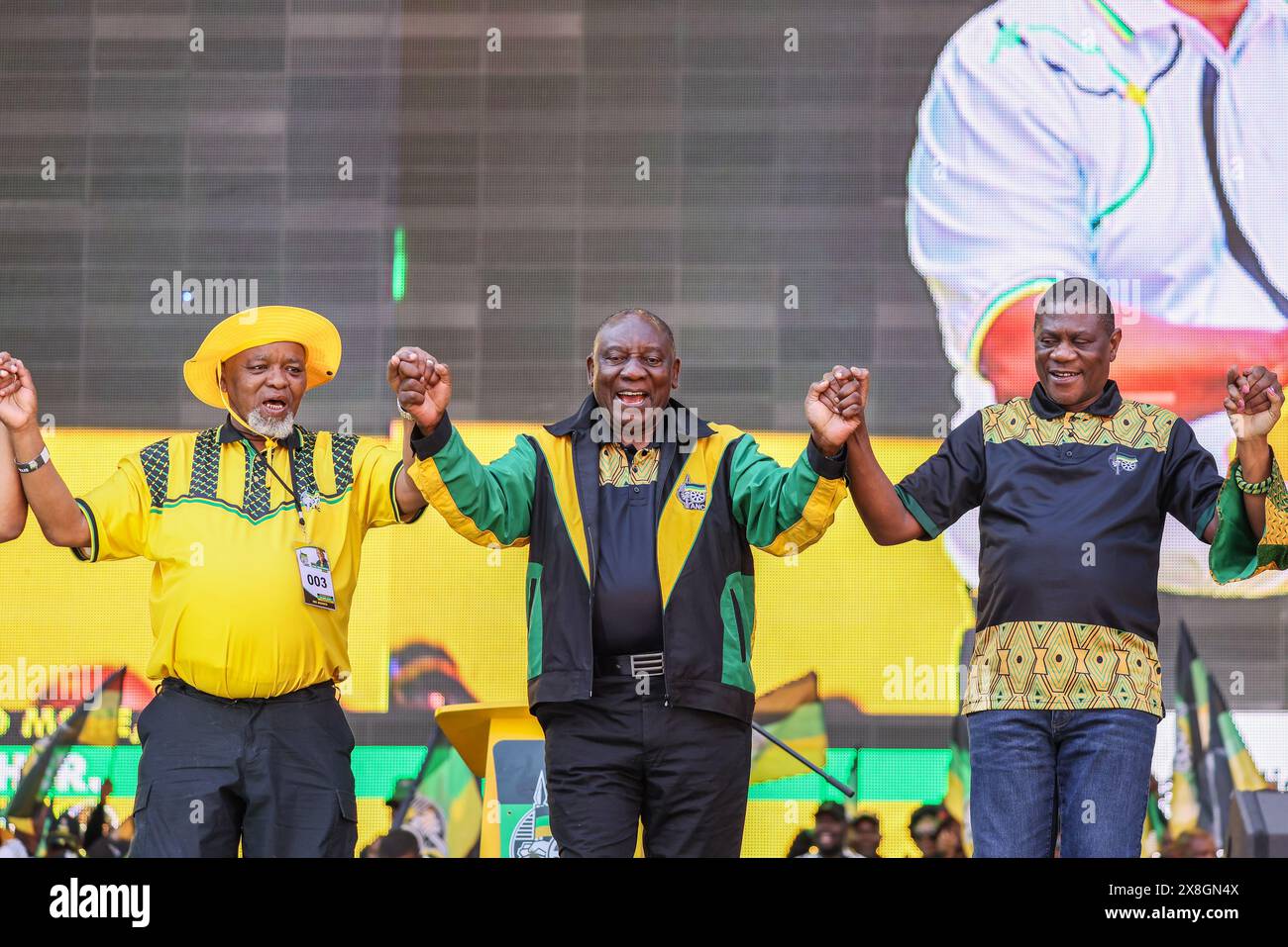 ANC secretary-general Gwede Mantashe, President Cyril Ramaphosa and ANC ...