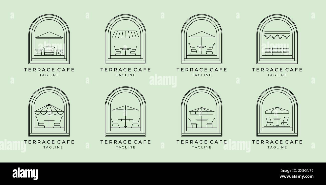 set bundle terrace cafe logo vector icon illustration symbol design ...