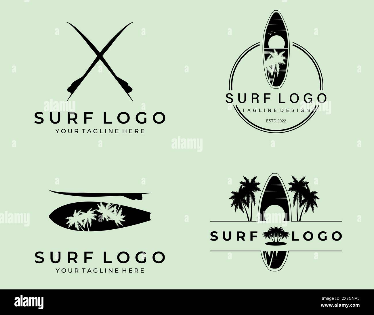 Set of vintage surfing logo graphics, logos, labels and emblems. Surf t ...
