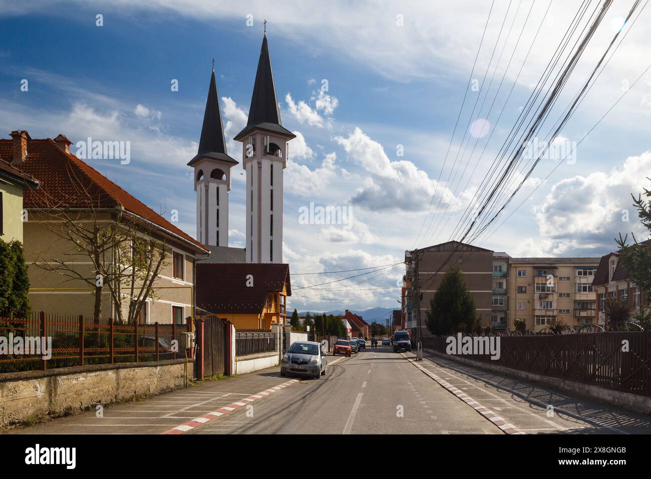 Romania, Avrig - April, 26 2022: Typical street in Romanian town of ...