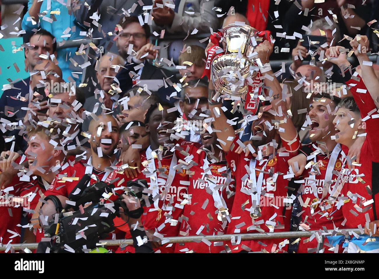 London, UK. 25th May, 2024. Manchester Utd players celebrate as Bruno ...