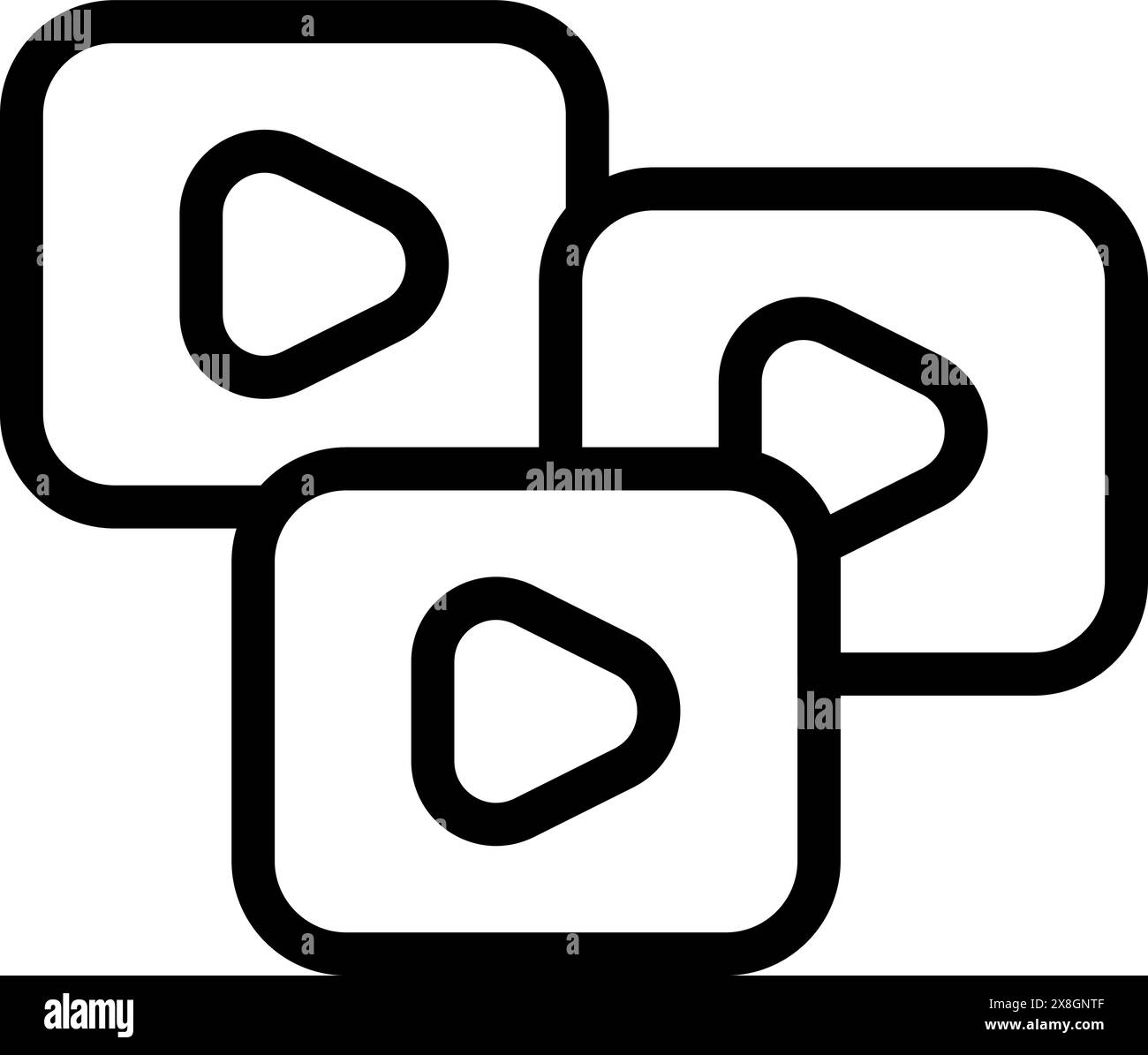 Black line art of overlapping play button icons with a modern, abstract ...