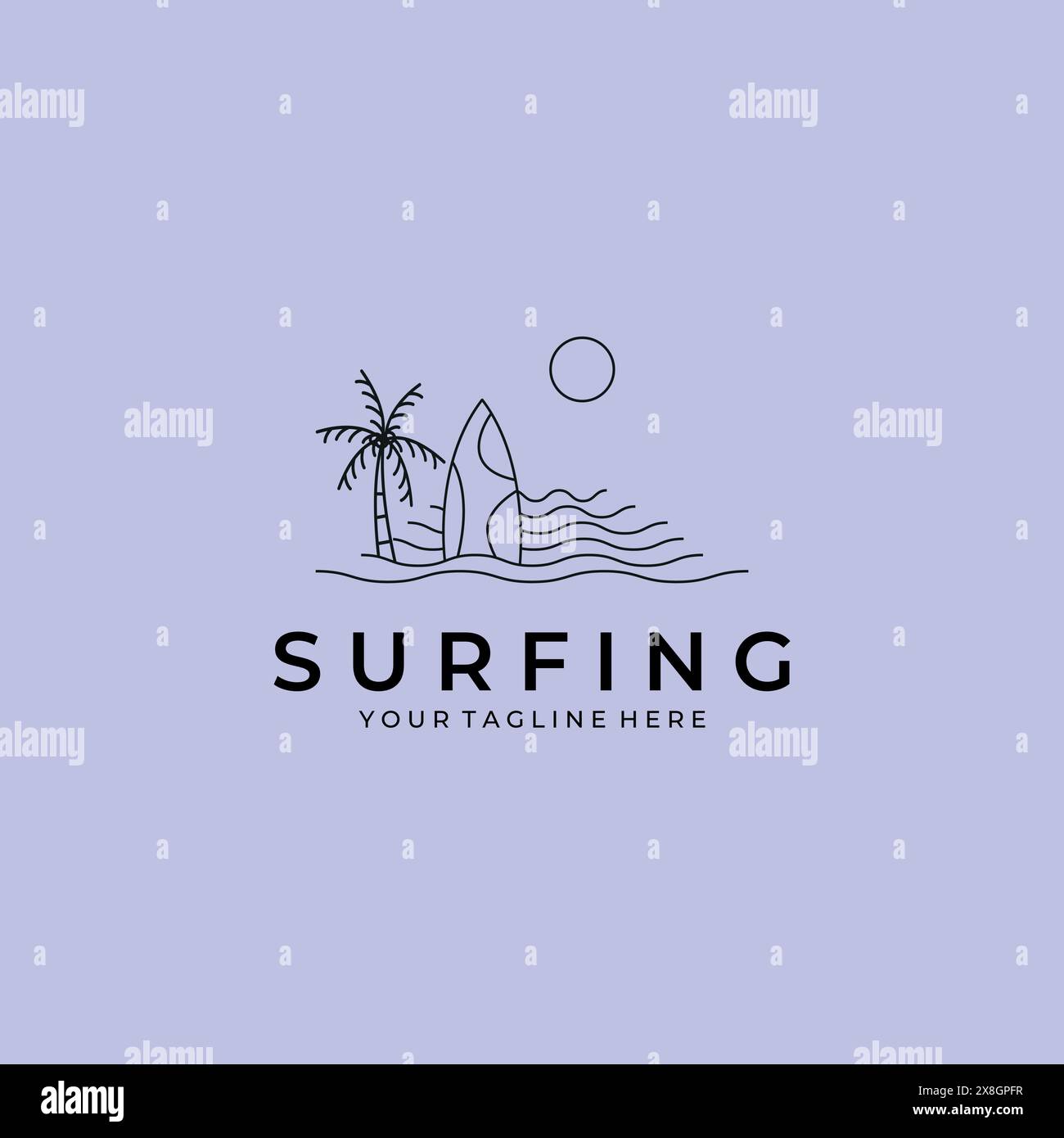california surf line icon logo vector design, big wave and paradise ...