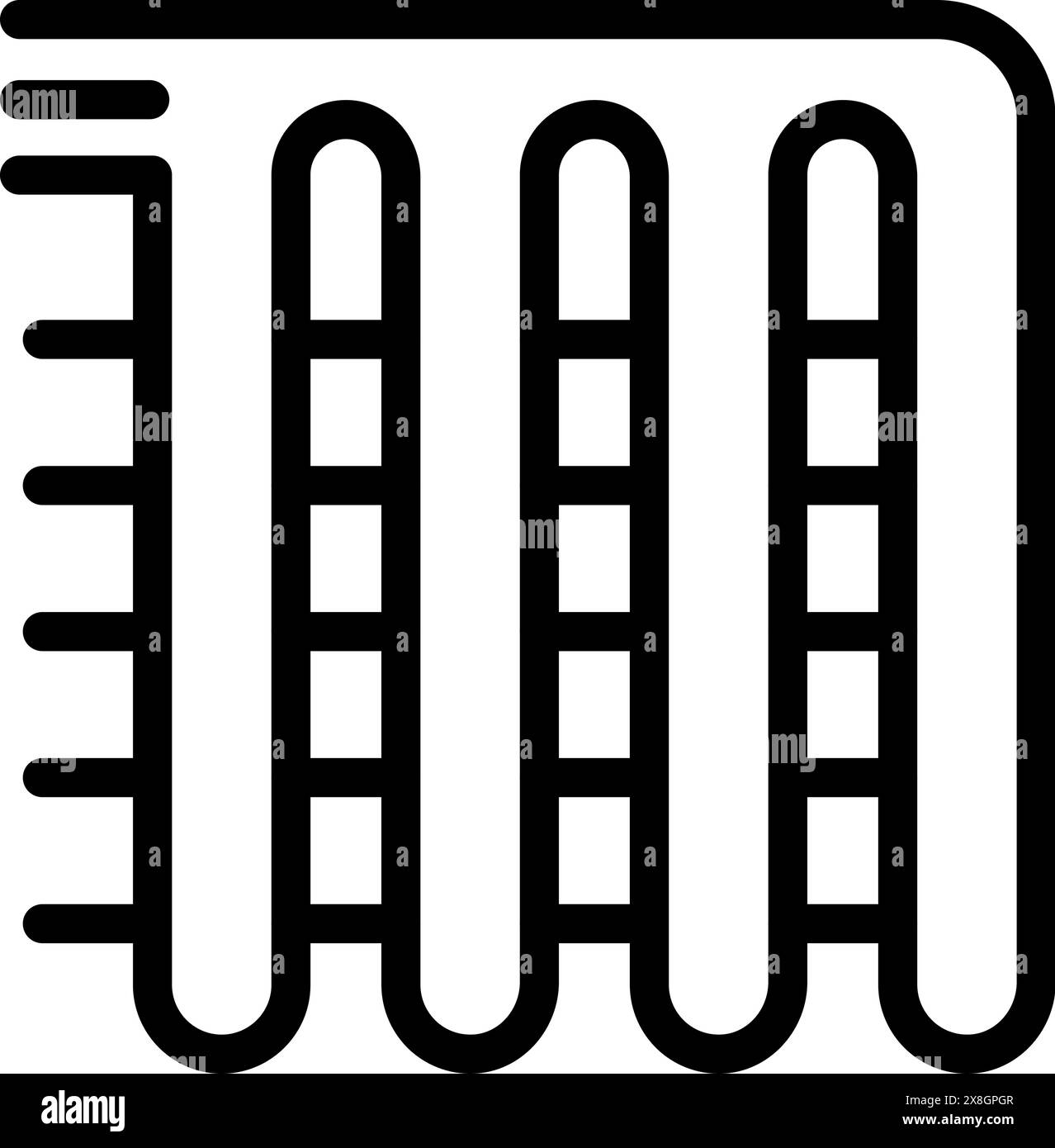 Stylized icon of a bookshelf with books and ladder in a bold black and ...