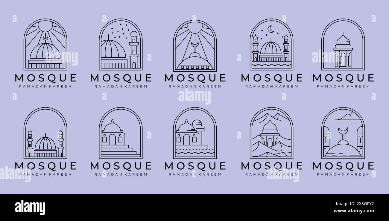 set of islamic mosque line logo vector symbol illustration design ...