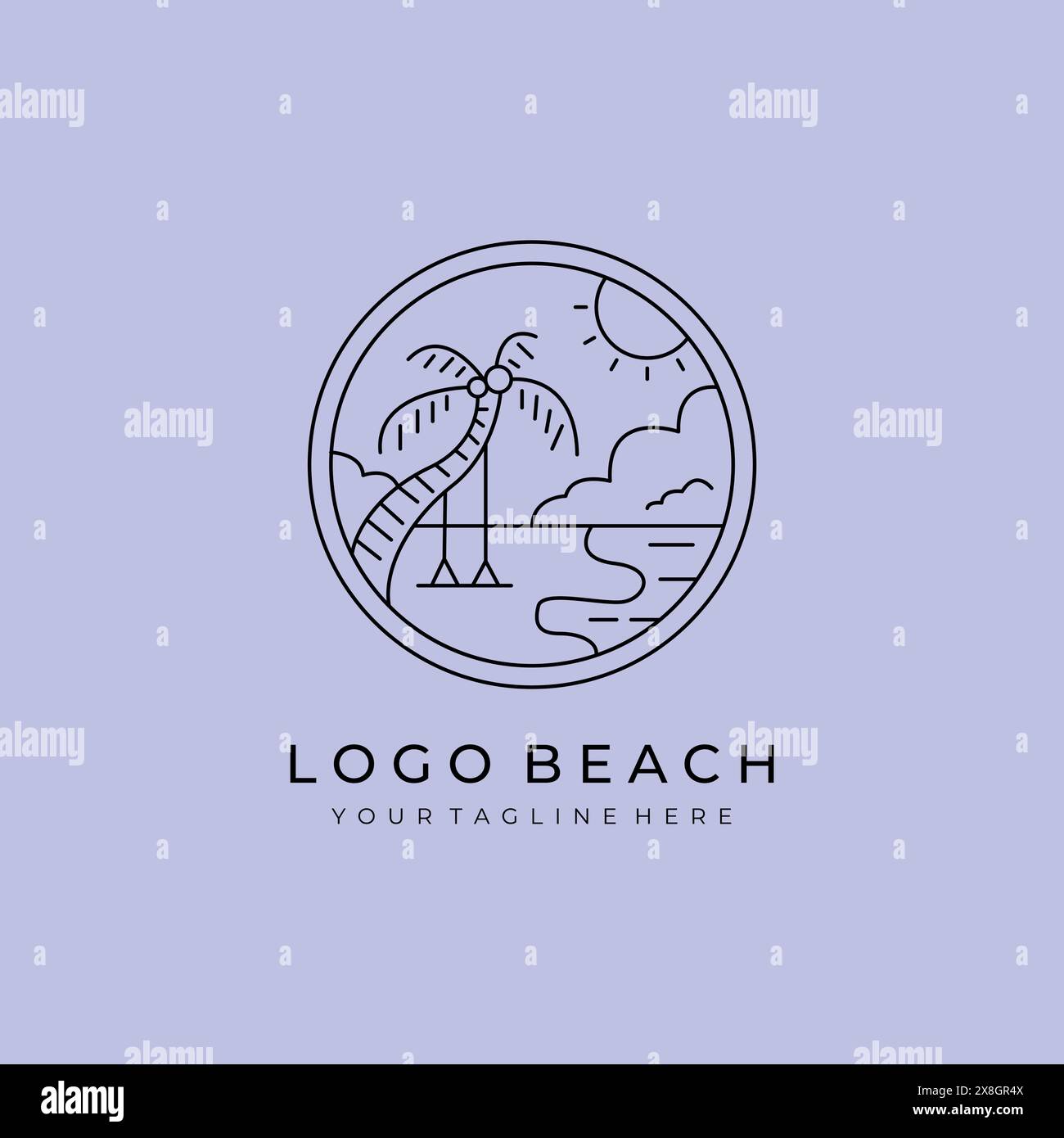 beach line art logo minimalist simple vector illustration template icon ...