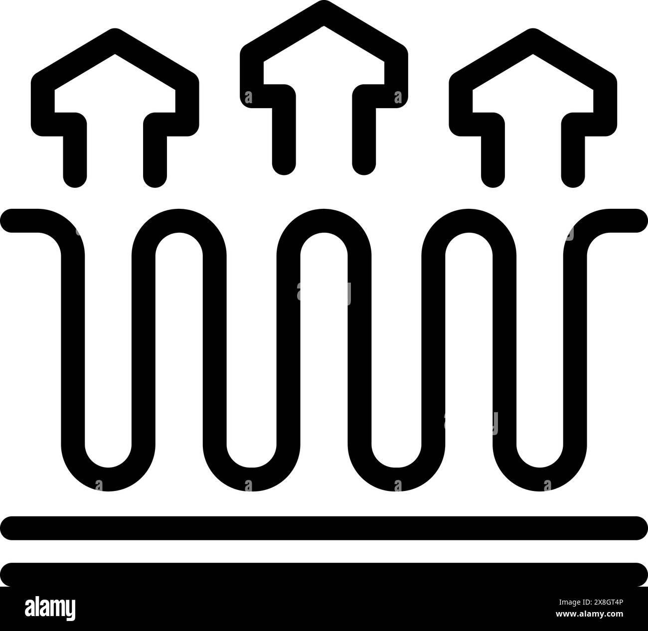 Black and white icon of a heating system indicating heat flow with ...