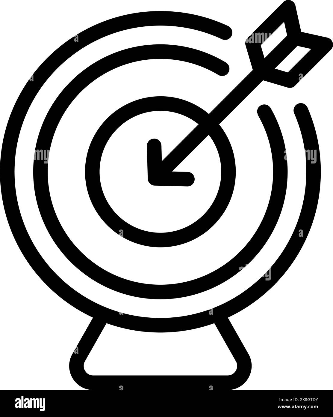 Black and white line art of a dartboard with a dart in the center ...