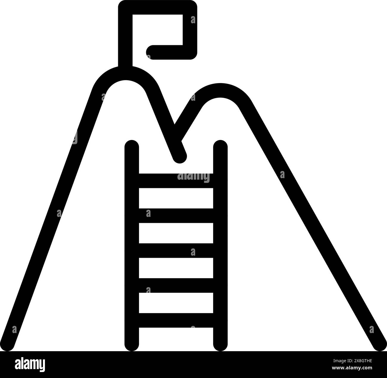 A simple line icon representing a mountain peak with an ascending ...