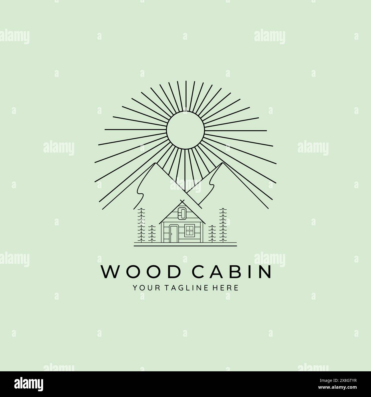 cabin or cottage line art logo vector illustration template icon design ...
