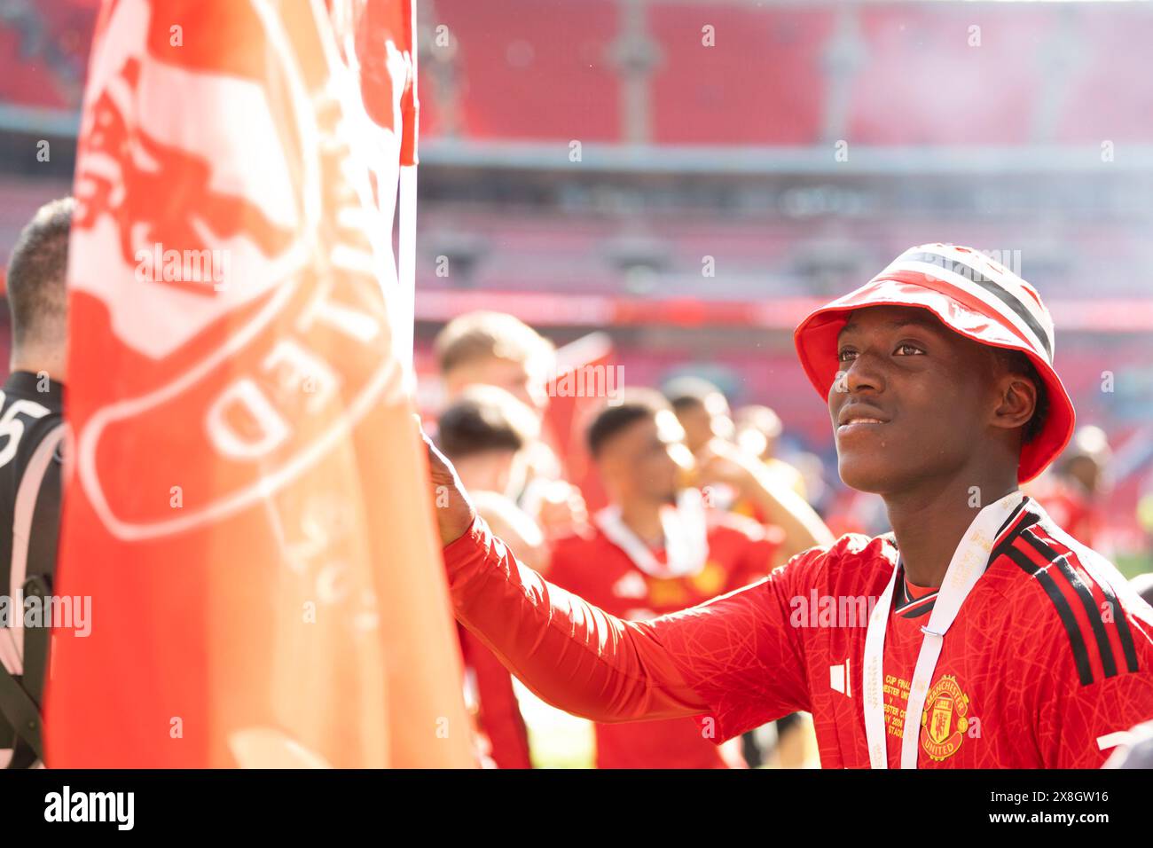 London, UK. 25th May, 2024. Kobbie Mainoo of Man Utd after Manchester ...