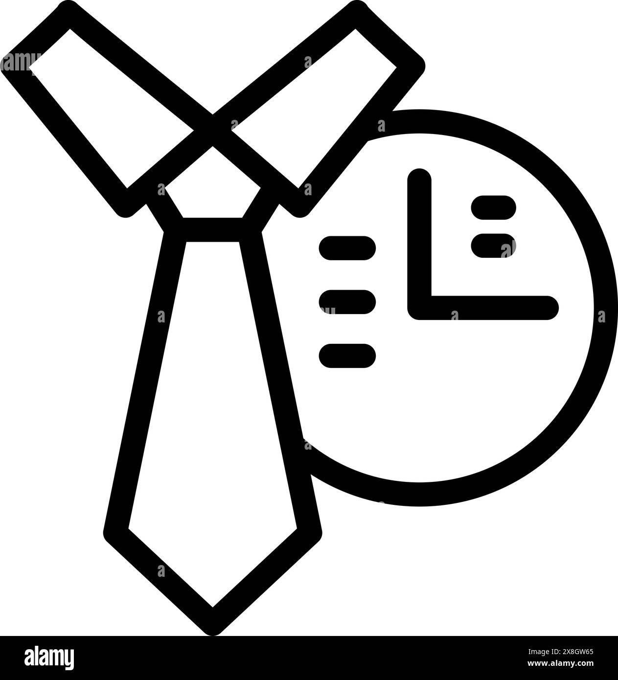 Black and white icon showing a tie with a clock, symbolizing business ...