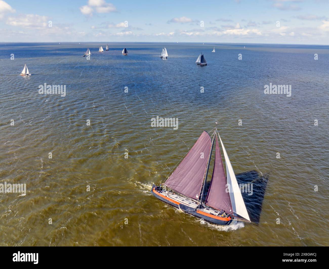 Aerial from sailing competition at Stavoren in the Netherlands with ...