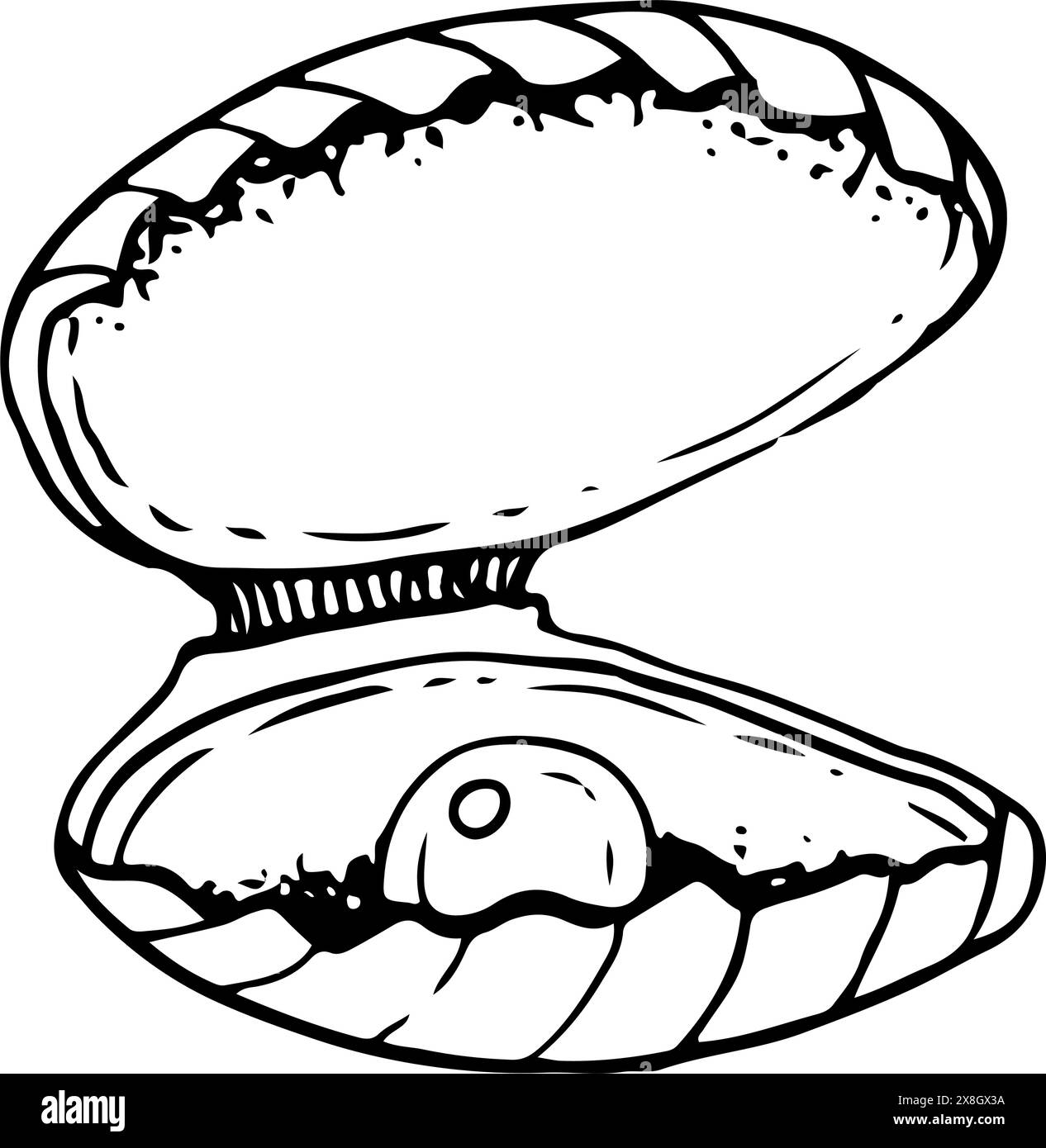 Pearl in sea shell black and white vector sketch Stock Vector Image ...