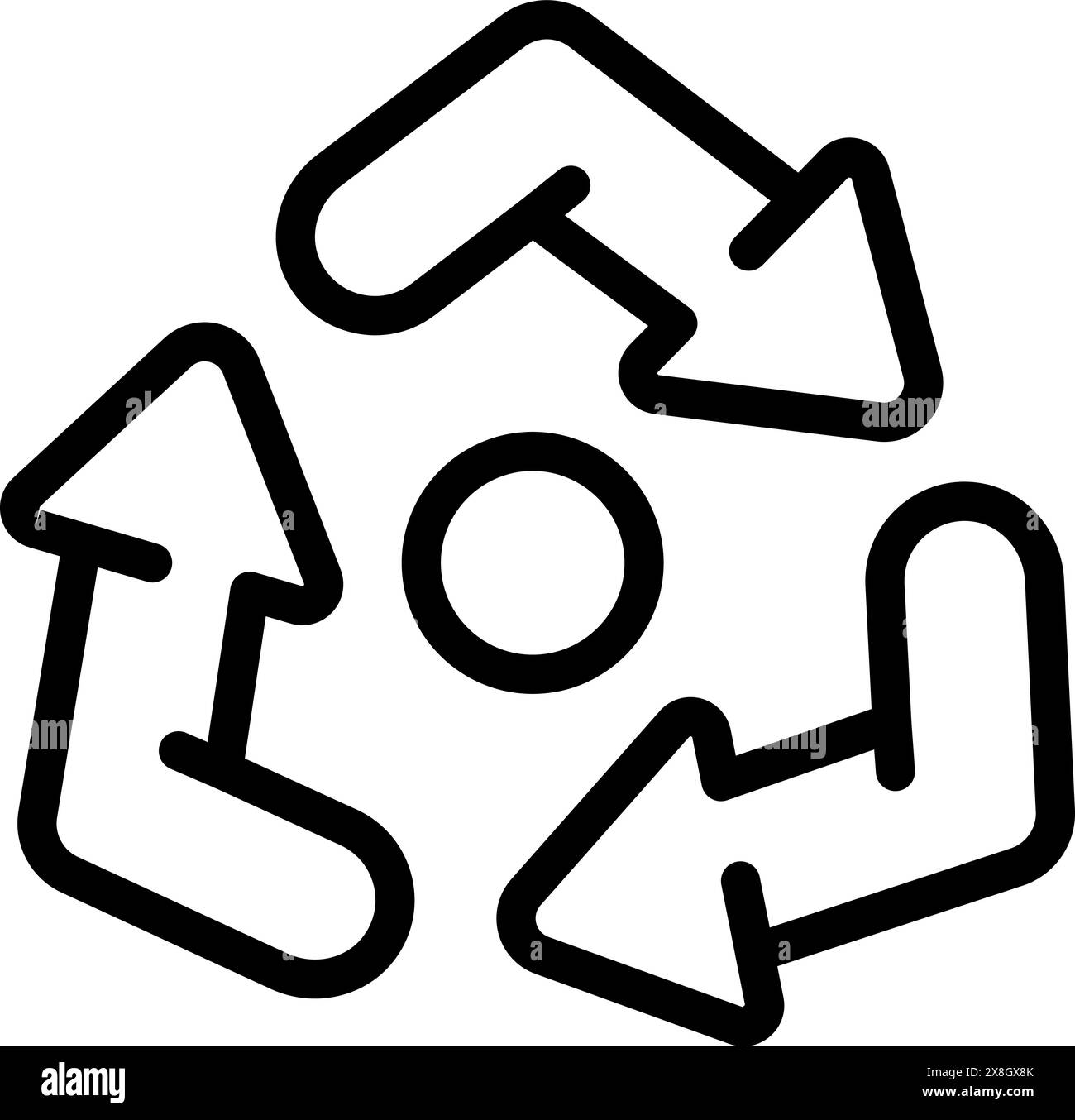 Black and white line art of the universal recycling symbol, isolated on ...