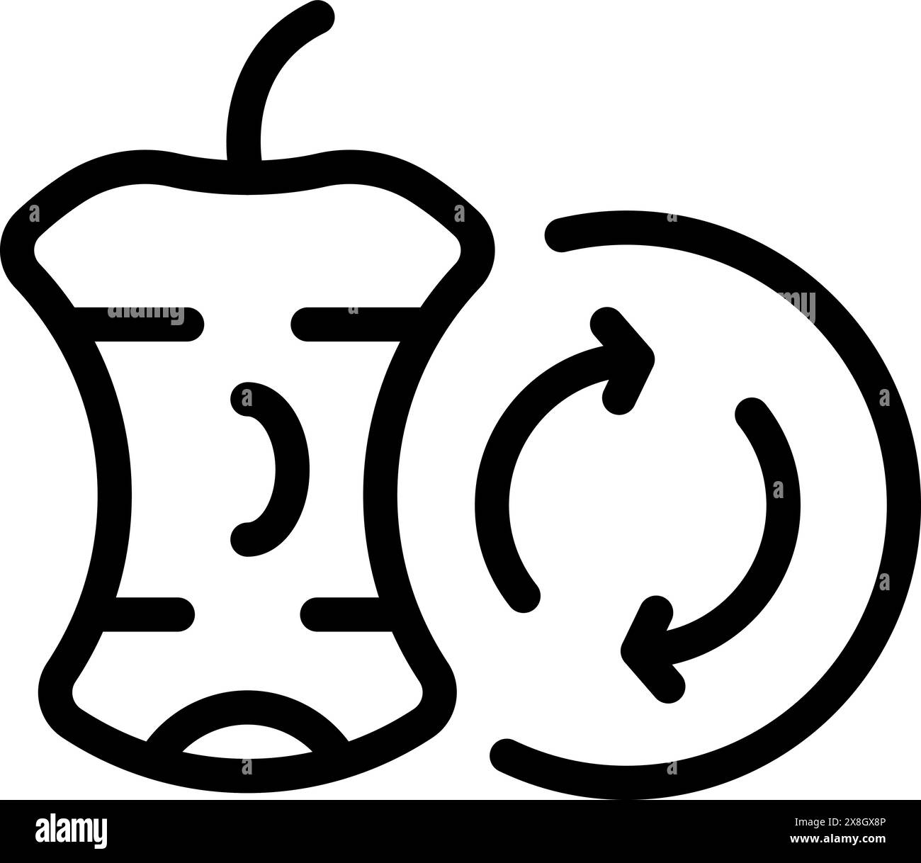 Black line art of an apple core beside a recycling symbol, representing ...