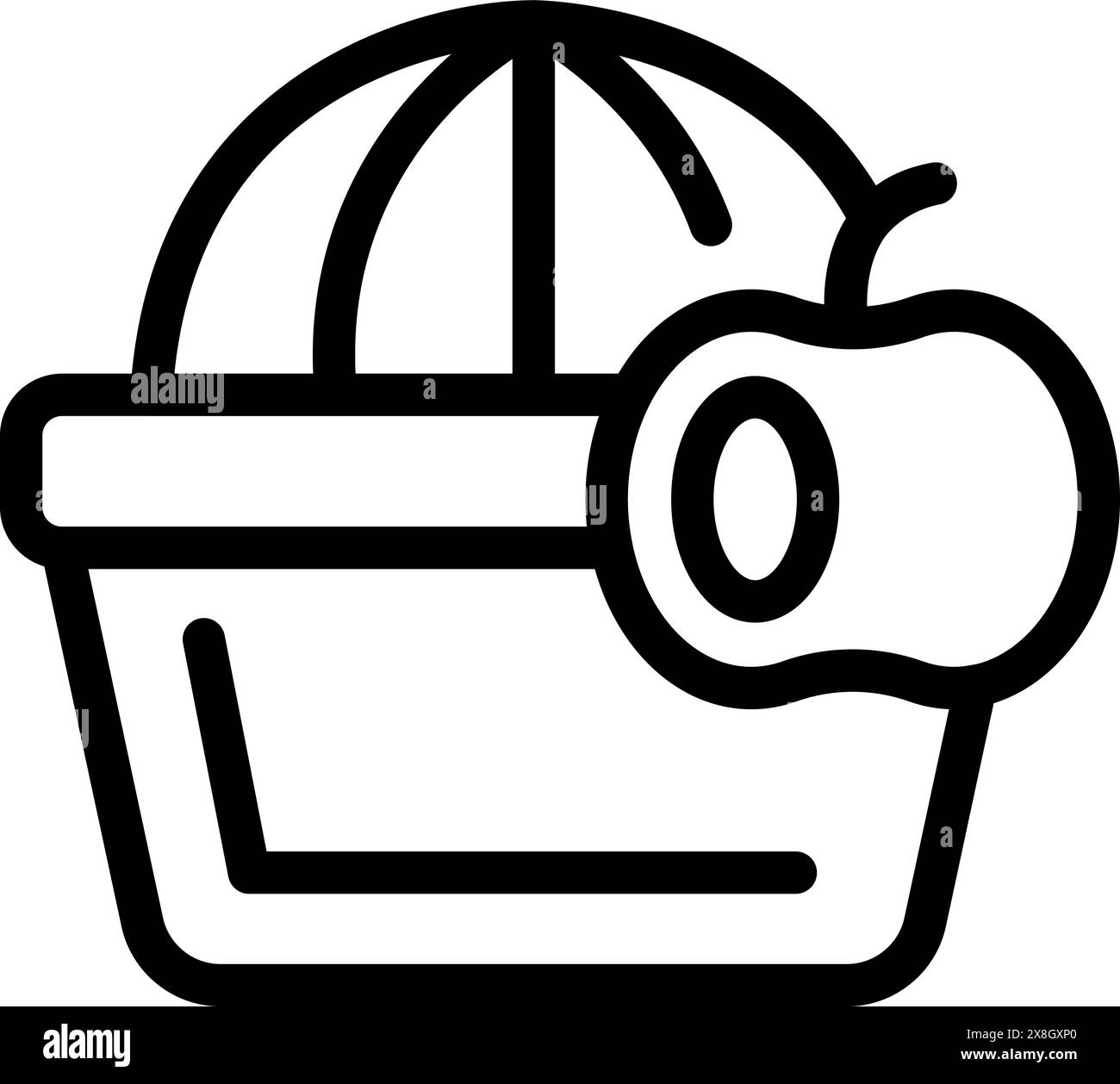 Simple black and white icon depicting a picnic basket with a single ...