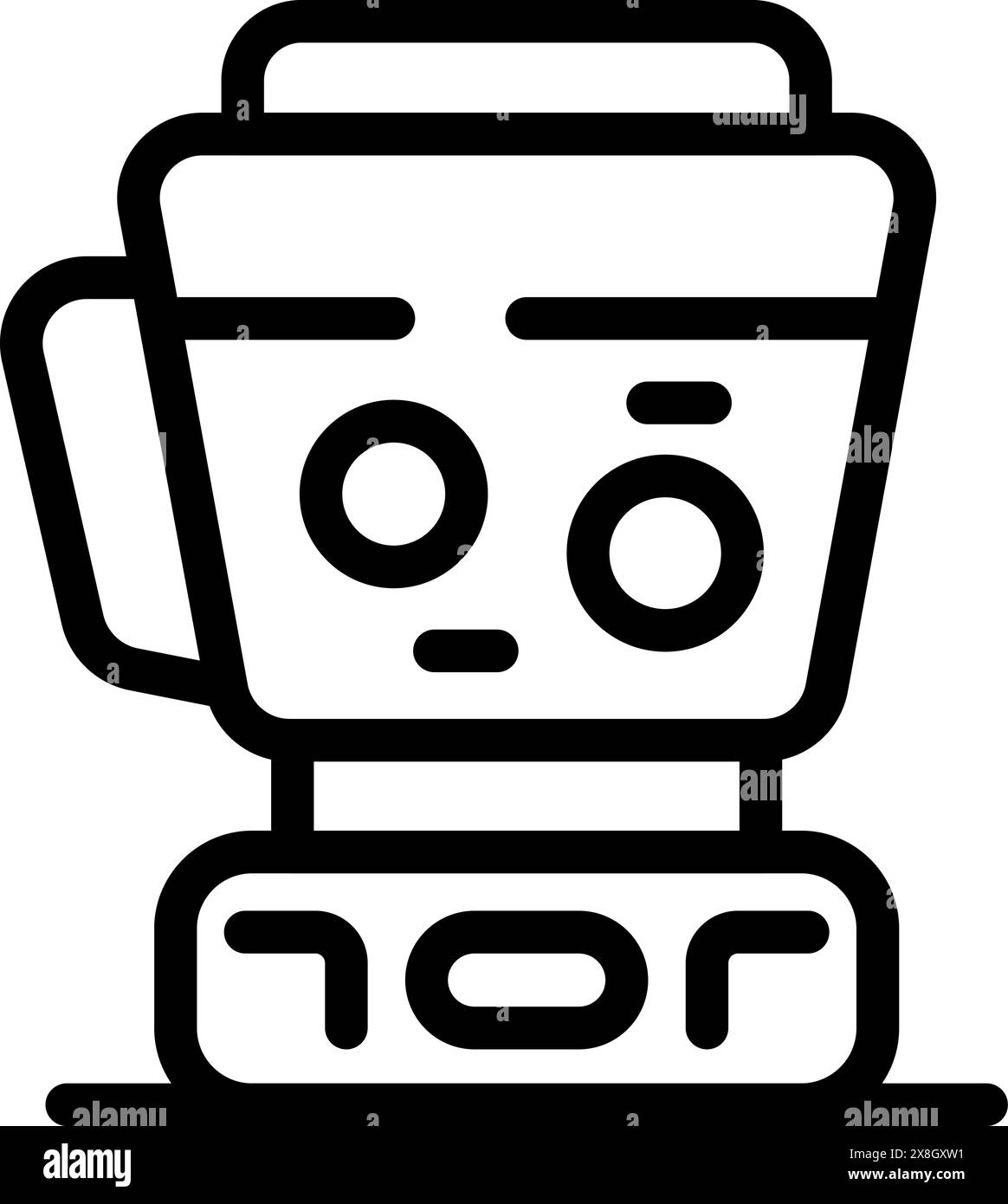 Simple black and white line art illustration of a whimsical coffee ...