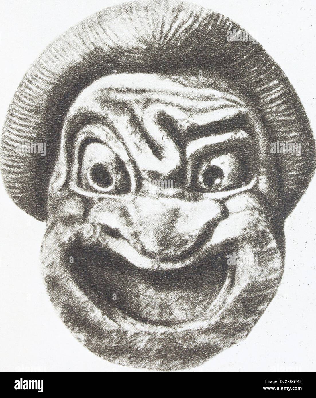 Ancient Greek theatrical mask of a slave. Photography from the mid-20th ...