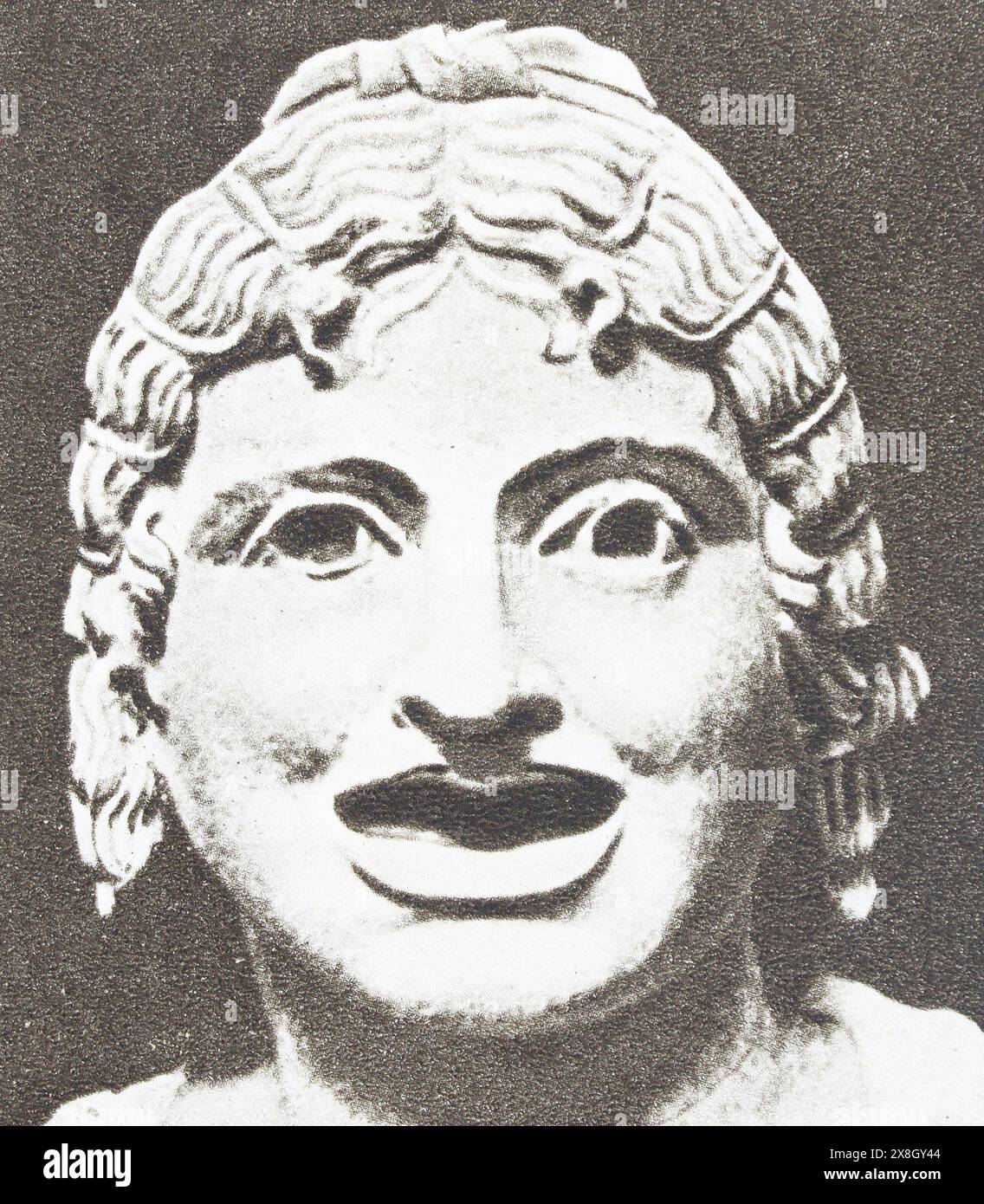 Ancient Greek theatrical mask of hetaera. Photography from the mid-20th ...