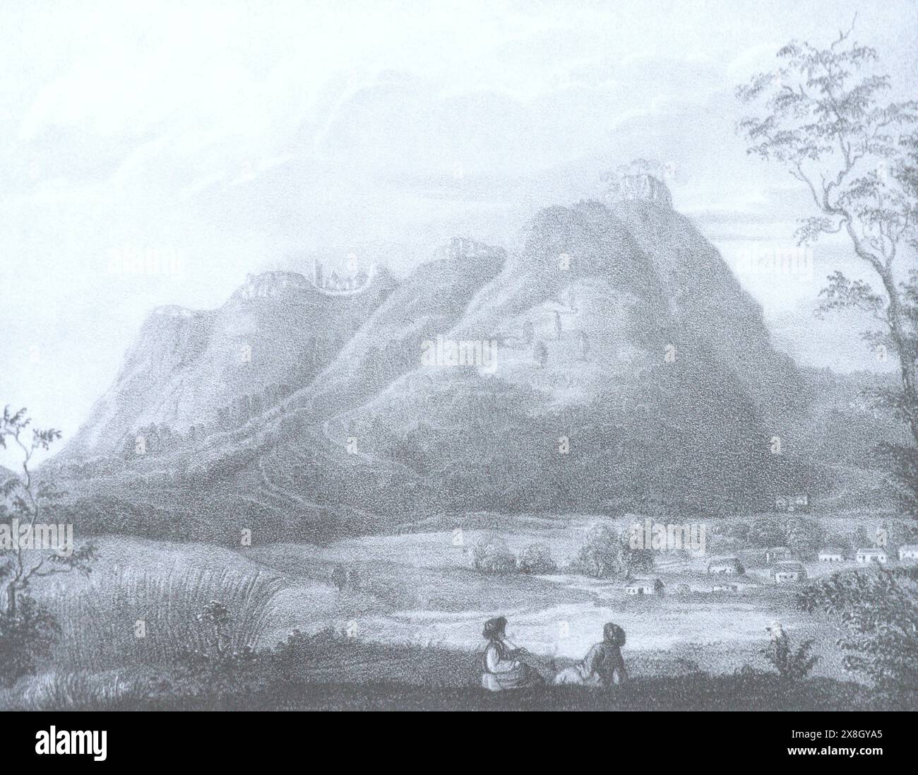 Mangup-Kale in Crimea. Engraving by V. Passek from the 19th century ...