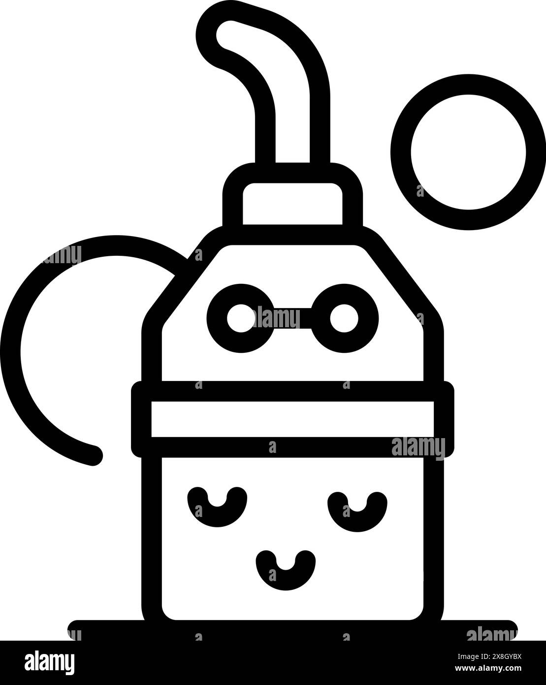 Black and white line art of a smiling soap dispenser with bubbles ...
