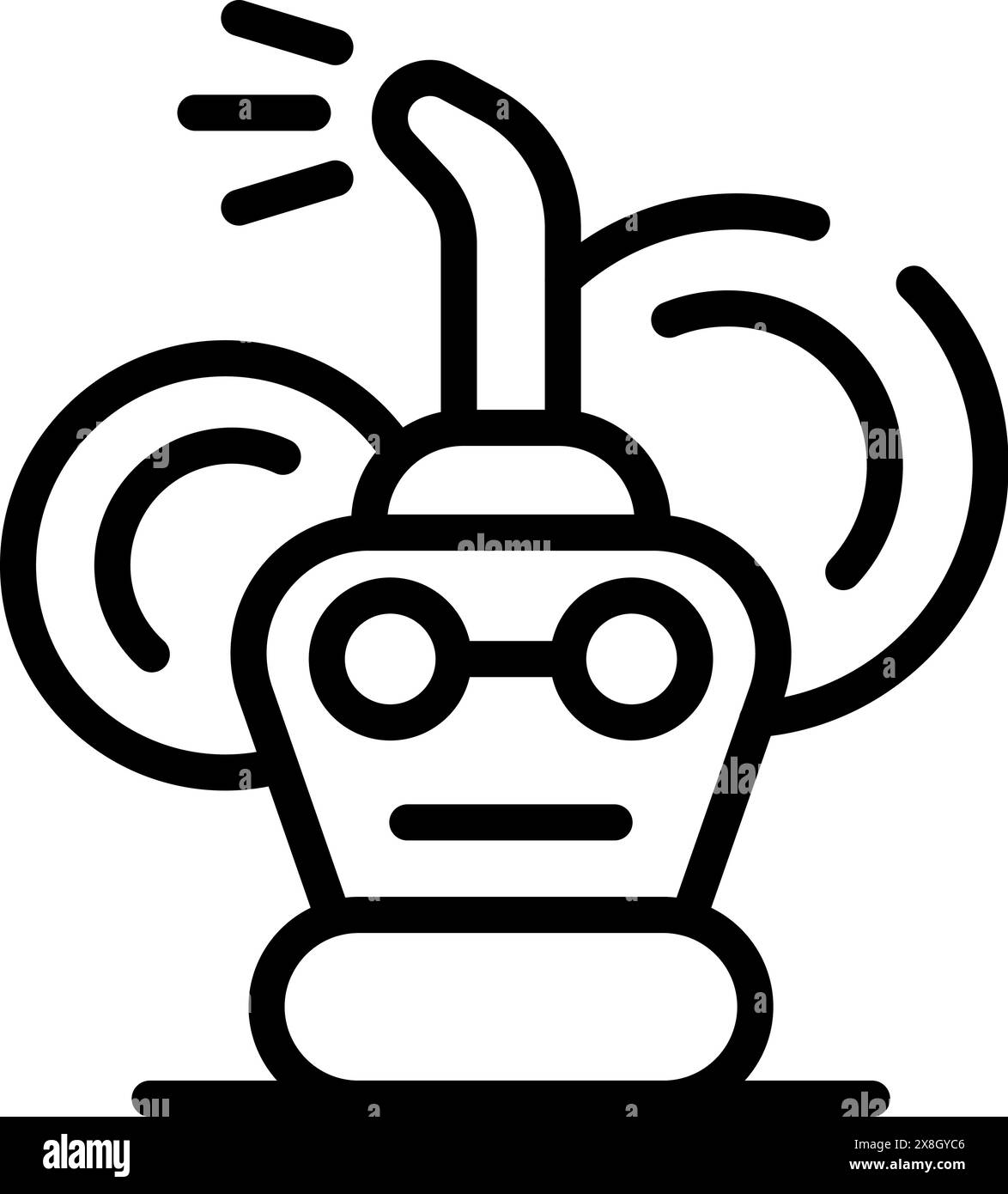 Black and white line art illustration of a cute robot with a single ...