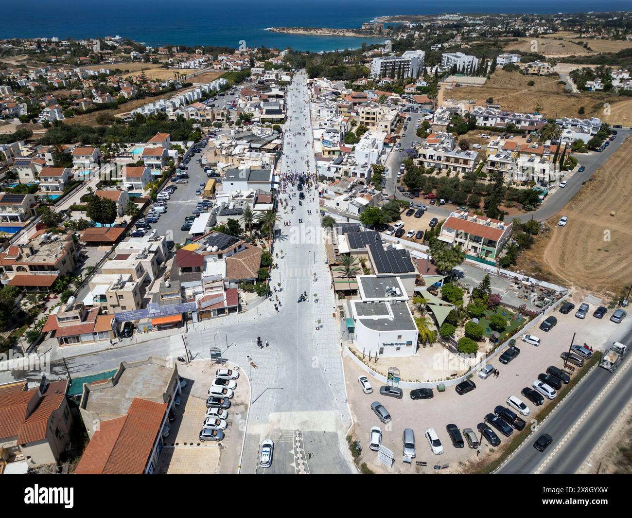 Aerial drone view of the newly finished tourist strip in Coral Bay ...