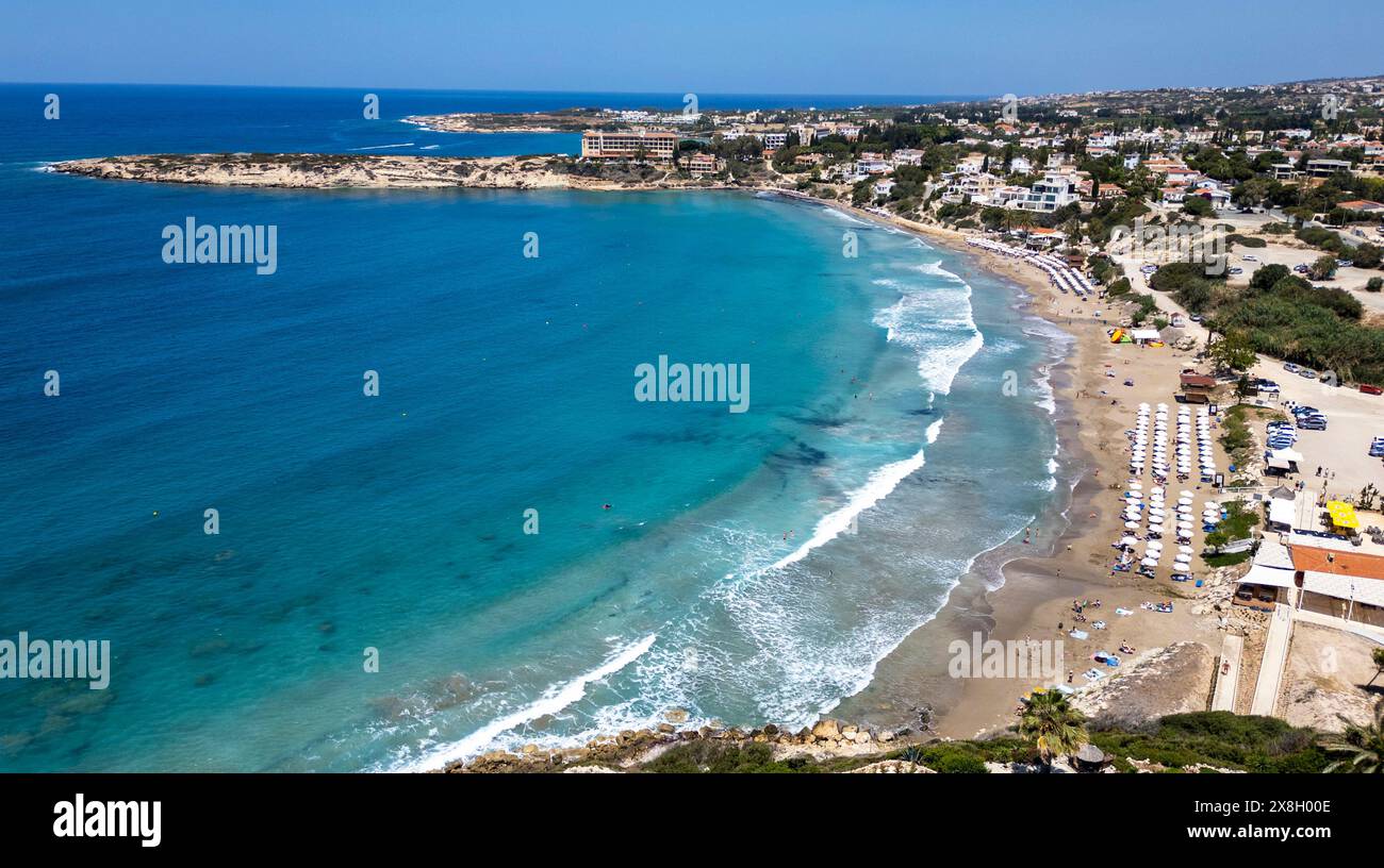 Aerial drone view of Coral Bay beach, Peyia municipality, Cyprus Stock ...