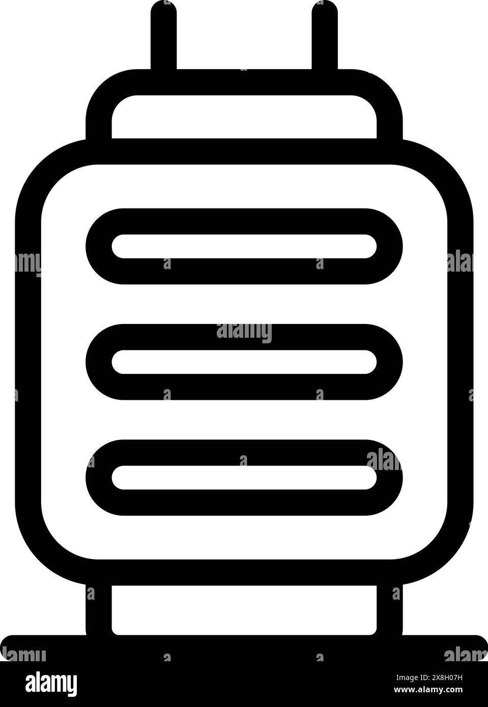 Simple, bold line icon representing an electrical transformer in black ...