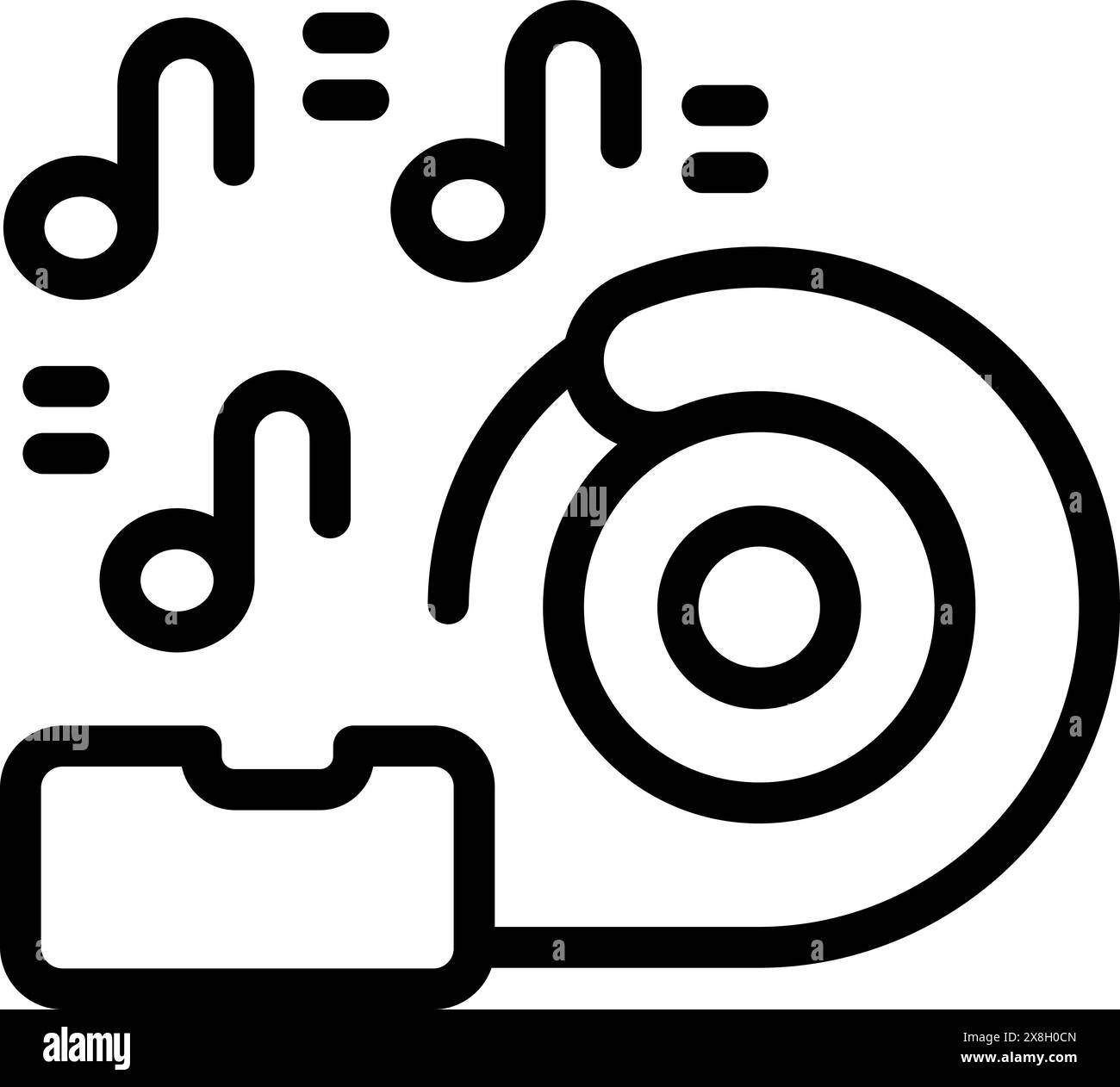 Simplistic black and white line art icon of a vinyl record and musical ...