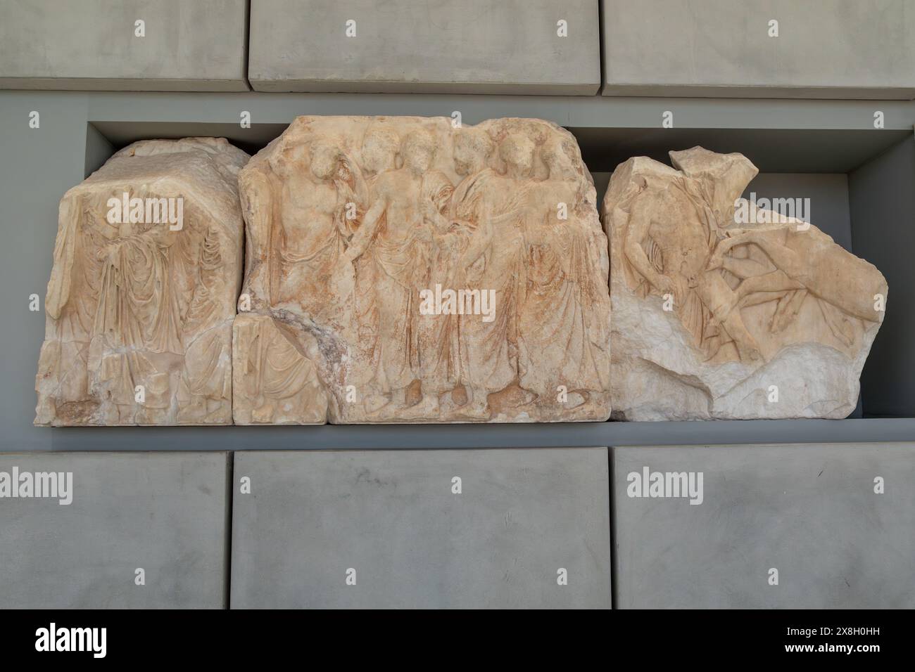 Fragment of the Parthenon frieze, The Acropolis of Athens, 5th Century BC.The Acropolis Museum ...