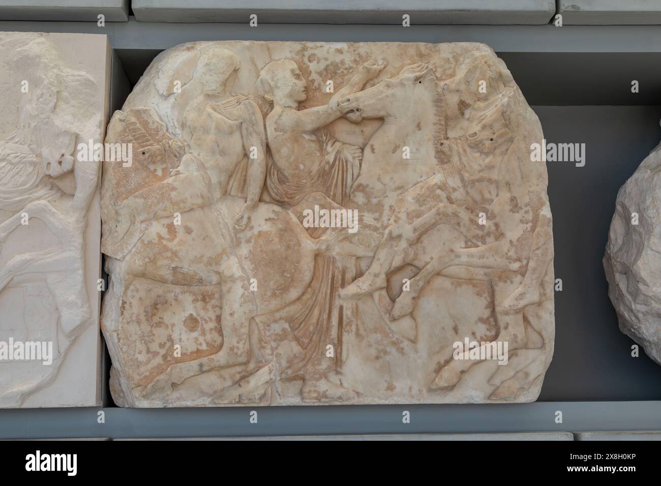 Fragment of the Parthenon frieze, The Acropolis of Athens, 5th Century BC.The Acropolis Museum ...