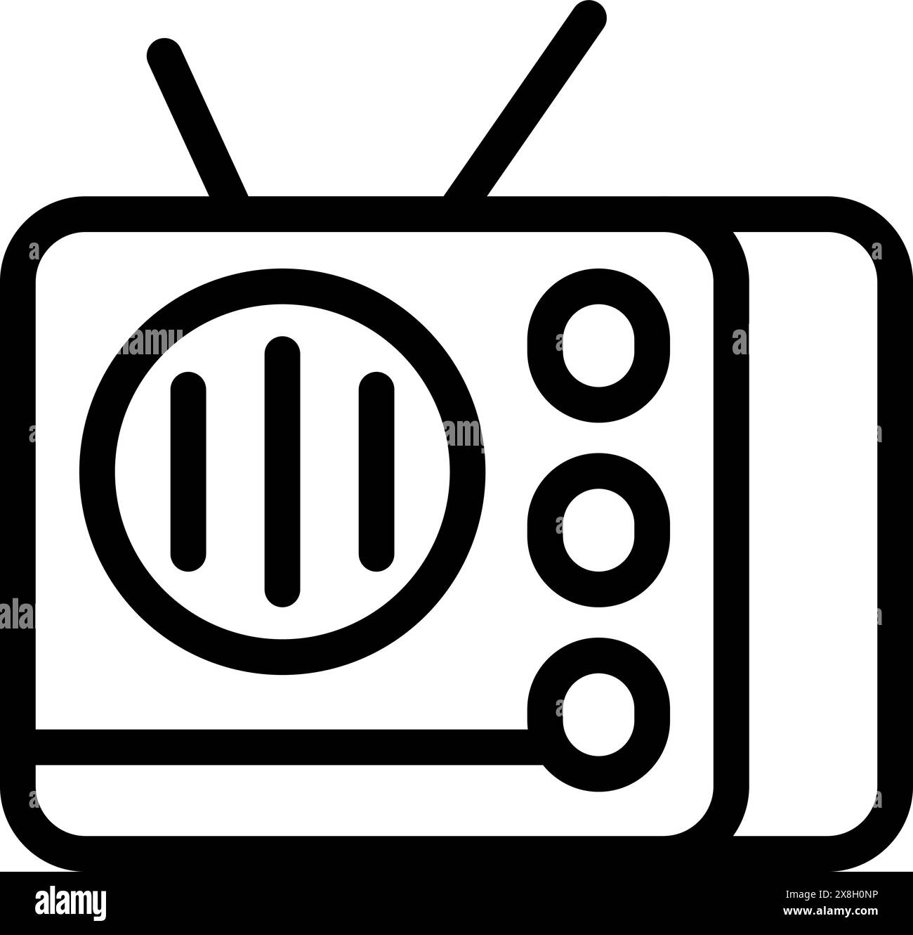 Retro television icon outline in vintage black and white vector ...