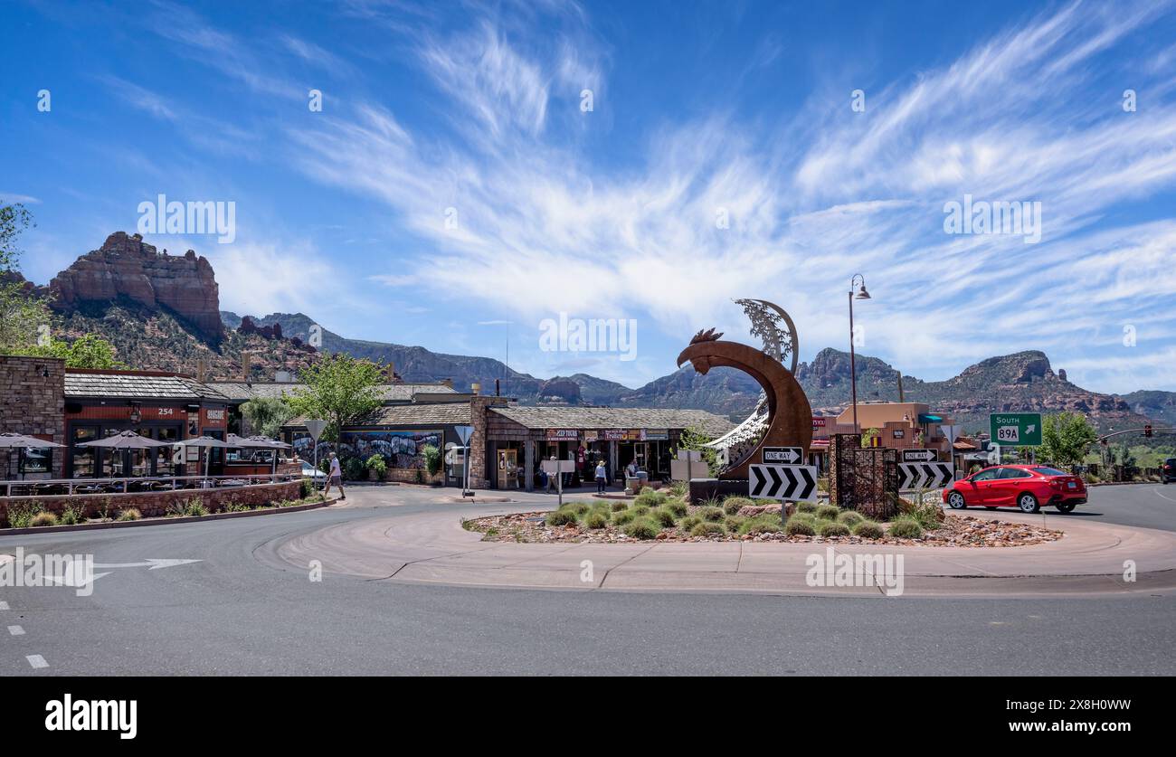 Eagle Dancers sculpture on roundabout in Uptown Sedona, Arizona, USA on ...