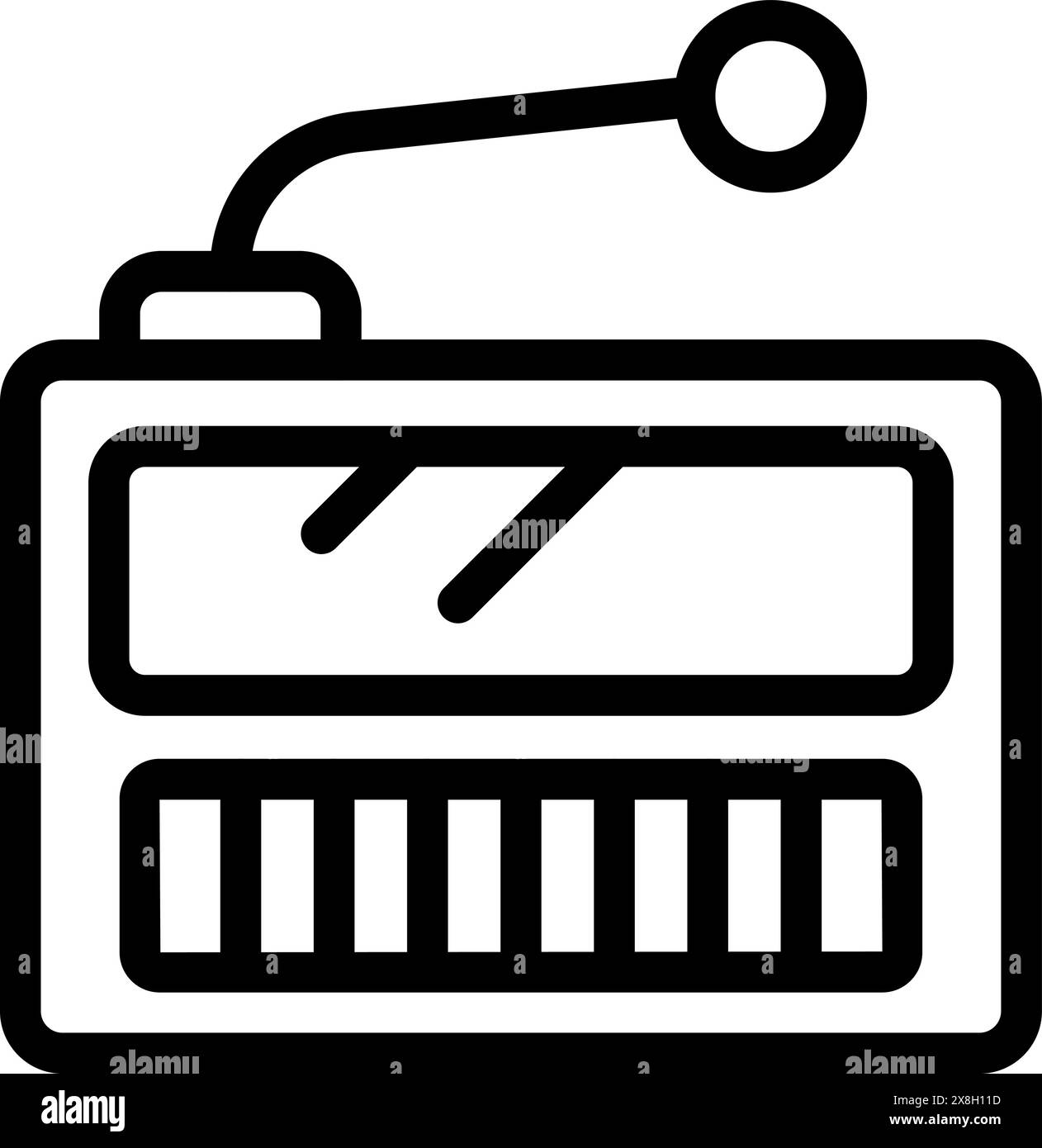 Minimalist black and white line drawing of a vintage radio with antenna ...