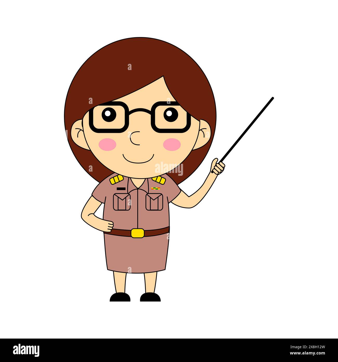 cartoon of woman teacher hold pointing stick to teach student,vector ...