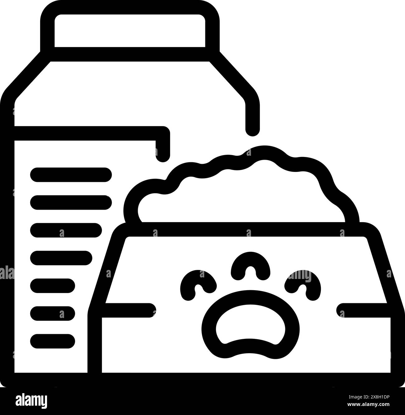 Line art icon depicting a sad bowl of cereal alongside a milk carton ...