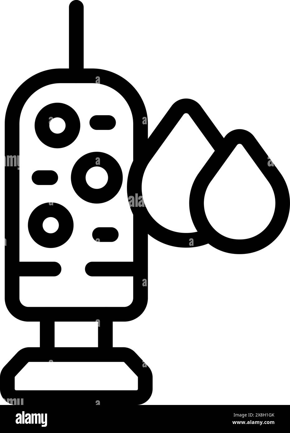 Linear graphic icon of a medical vaccine injection with liquid drops ...