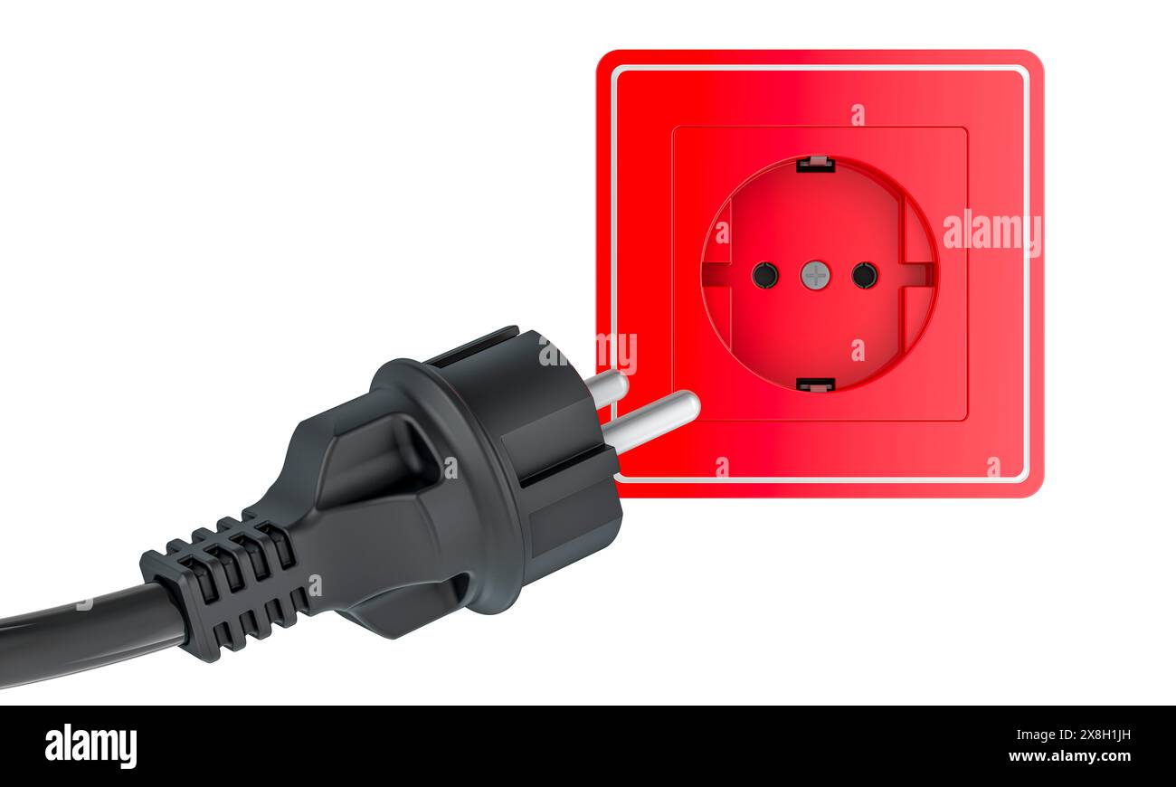 Electric plug with socket, 3D rendering isolated on white background ...