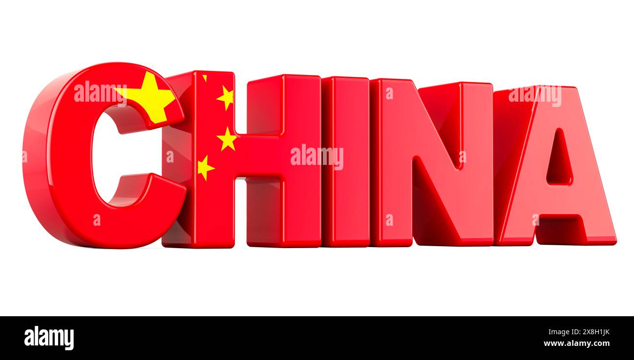 China word with Chinese flag, 3D rendering isolated on white background ...