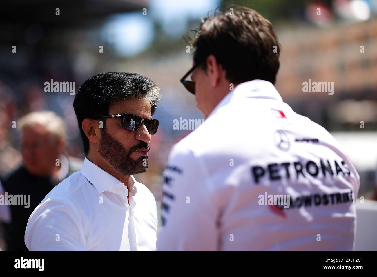 Monte-Carlo, Monaco. 25th May, 2024. Mohammed Ben Sulayem (UAE, FIA President), Toto Wolff (AUT ...