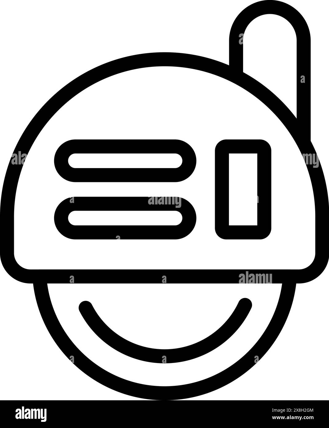 Digital illustration of a happy robot face emoji outlined in black ...